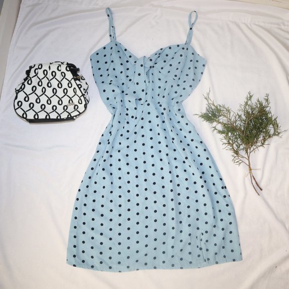 ROMWE | Dresses | Romwe Light Blue Dress With Black Polka Dots | Poshmark